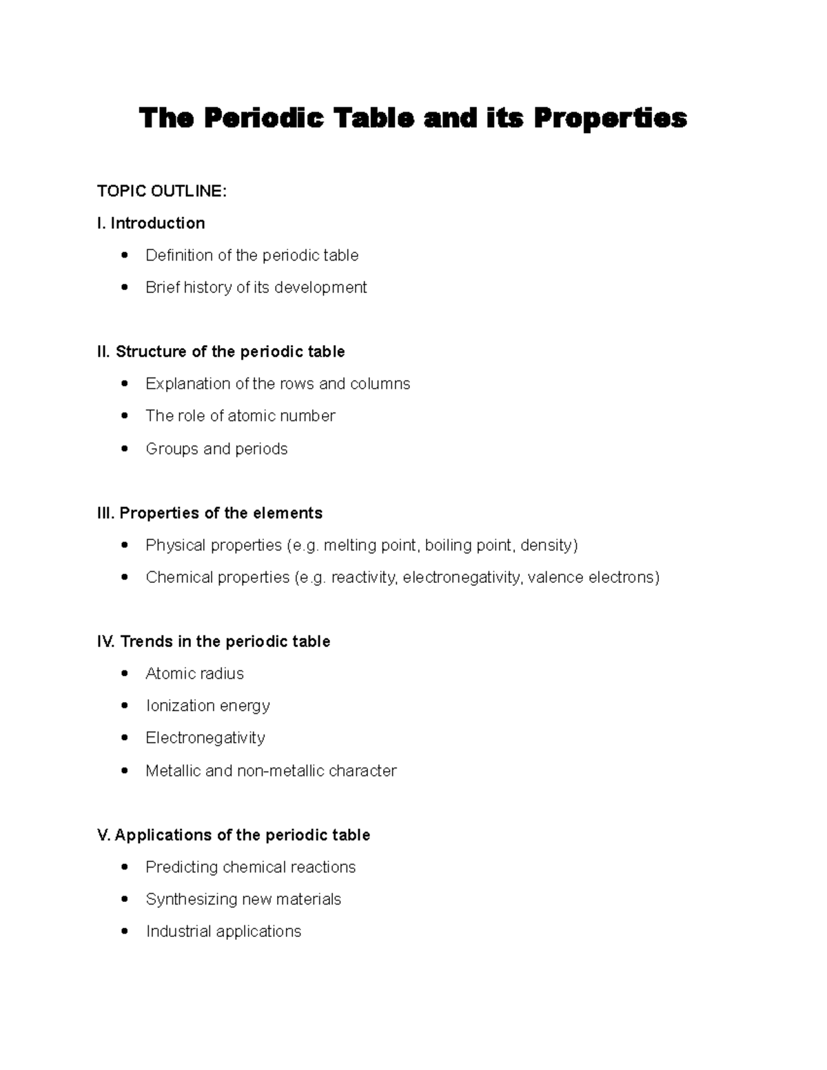 The Periodic Table and its Properties - Introduction Definition of the ...
