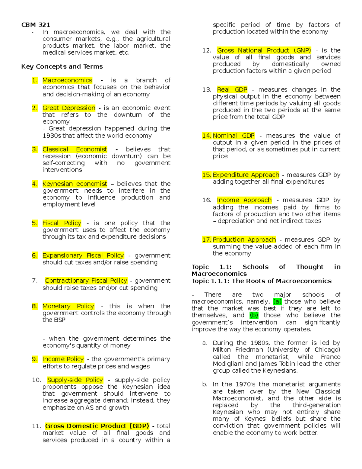 CBM 321 Final EXAM Reviewer - CBM 321 In macroeconomics, we deal with ...