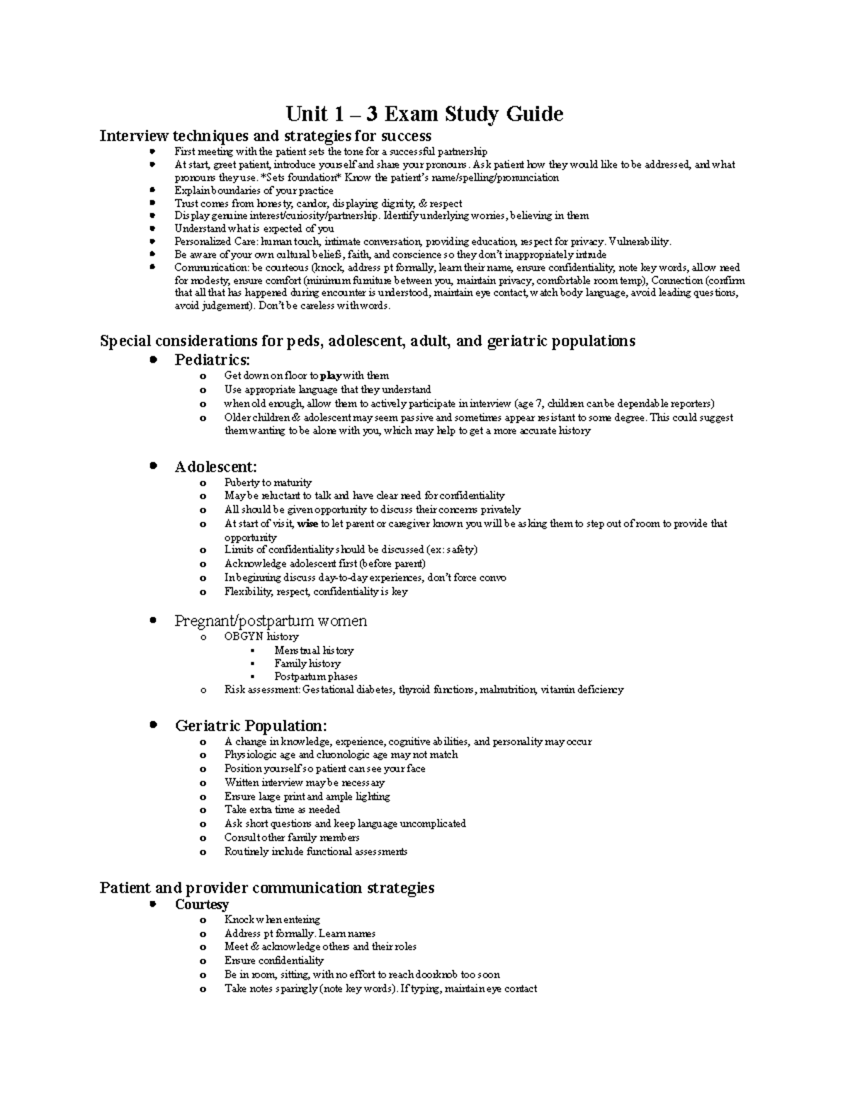 Adv Health Assessment Exam 1 Study Guide - Unit 1 – 3 Exam Study Guide ...