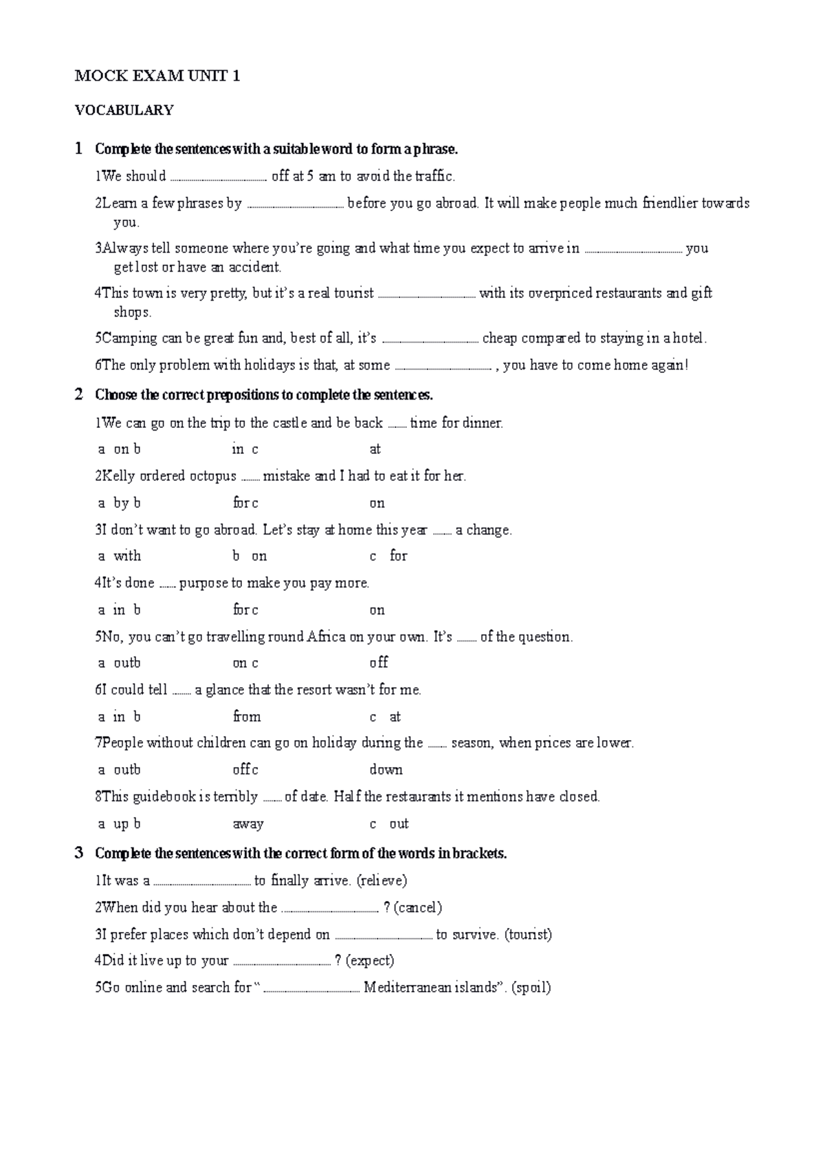 U1 mock exam - Práctica de examen - MOCK EXAM UNIT 1 VOCABULARY 1 ...