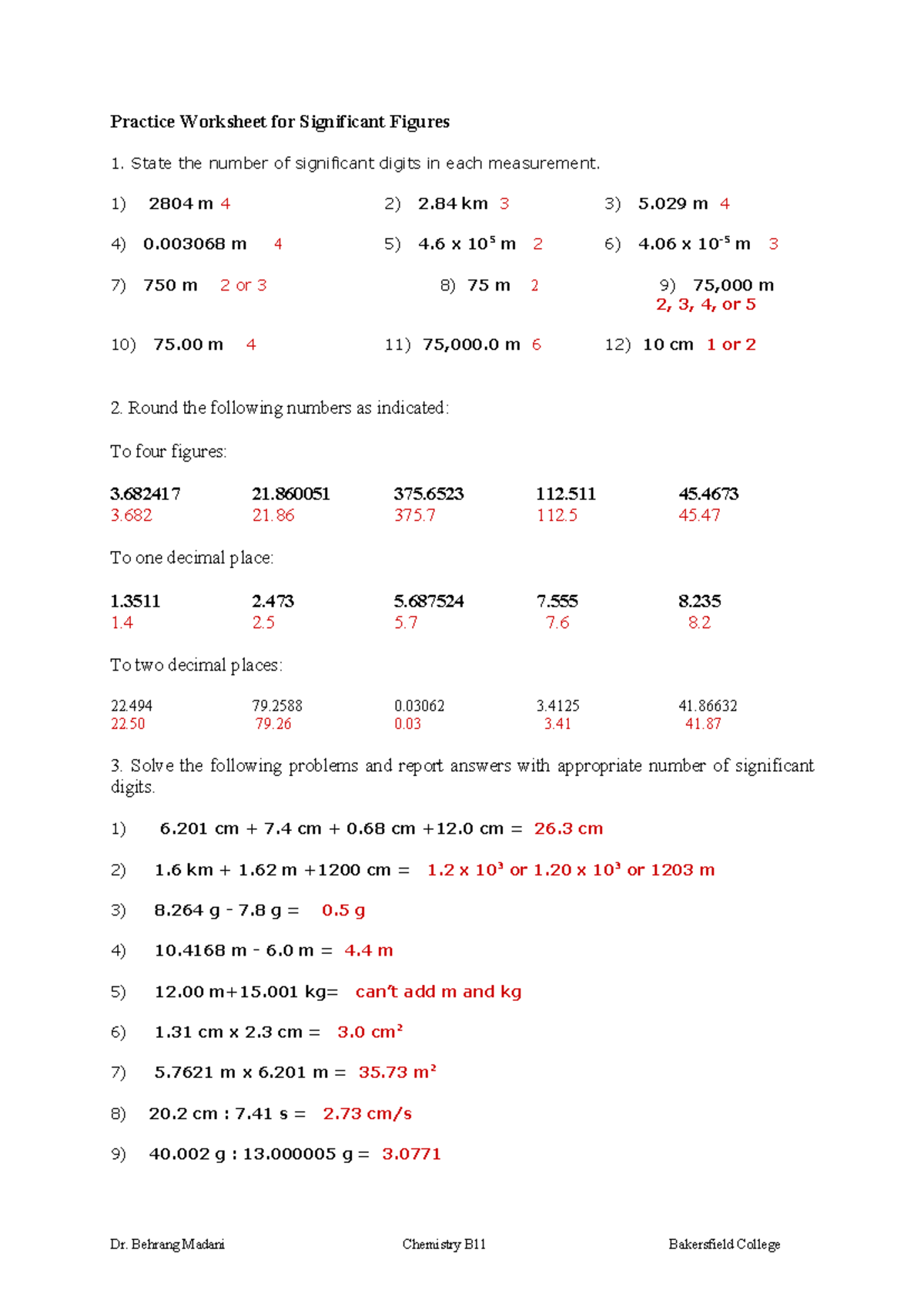 Significant figures answer sheet - Practice Worksheet for Significant ...