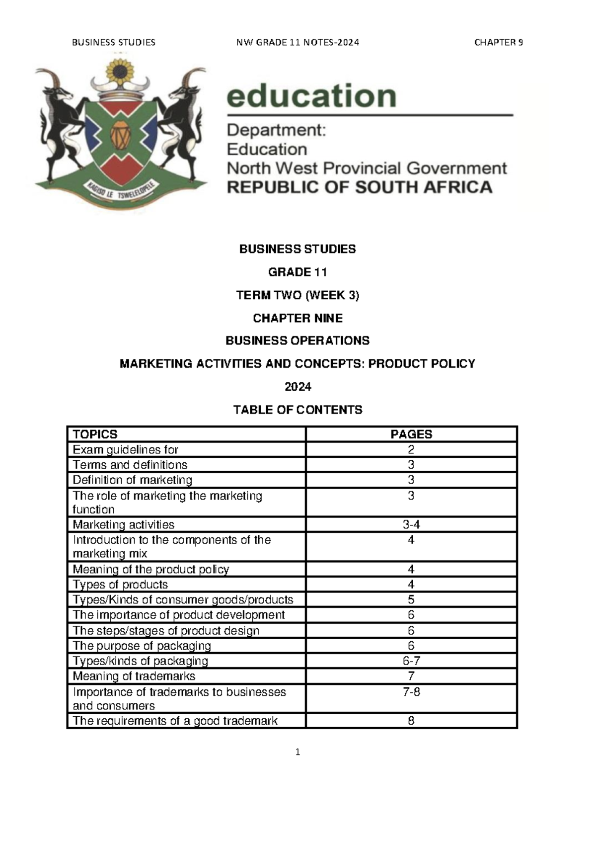 2024 BSTD GRD 11 WEEK 3 Marketing Function (Markeriting policy,product ...
