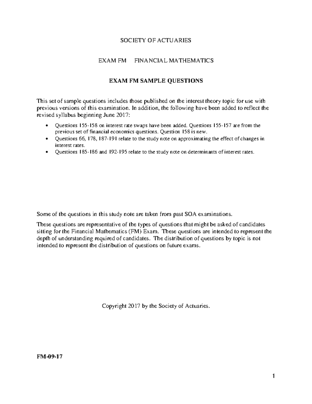 Sample/practice exam 14 February 2015, questions - SOCIETY OF ACTUARIES ...