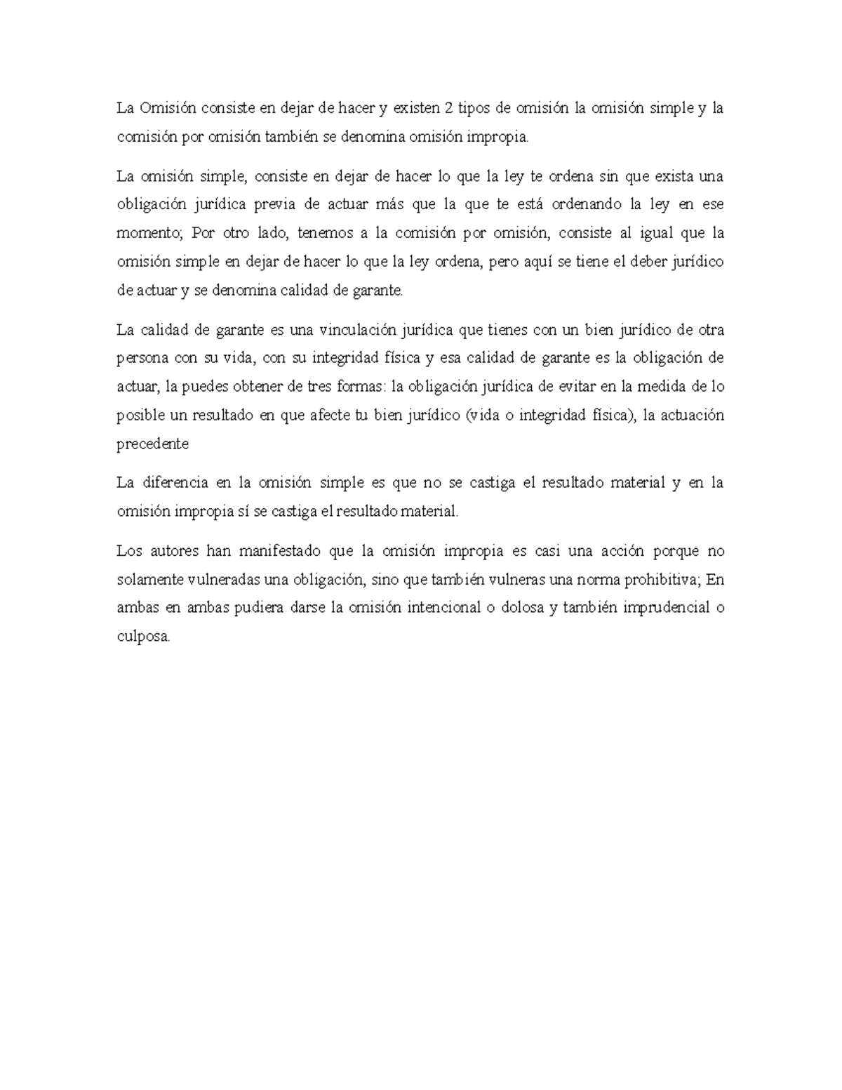 La omision - Definiciones - La Omisión consiste en dejar de hacer y ...