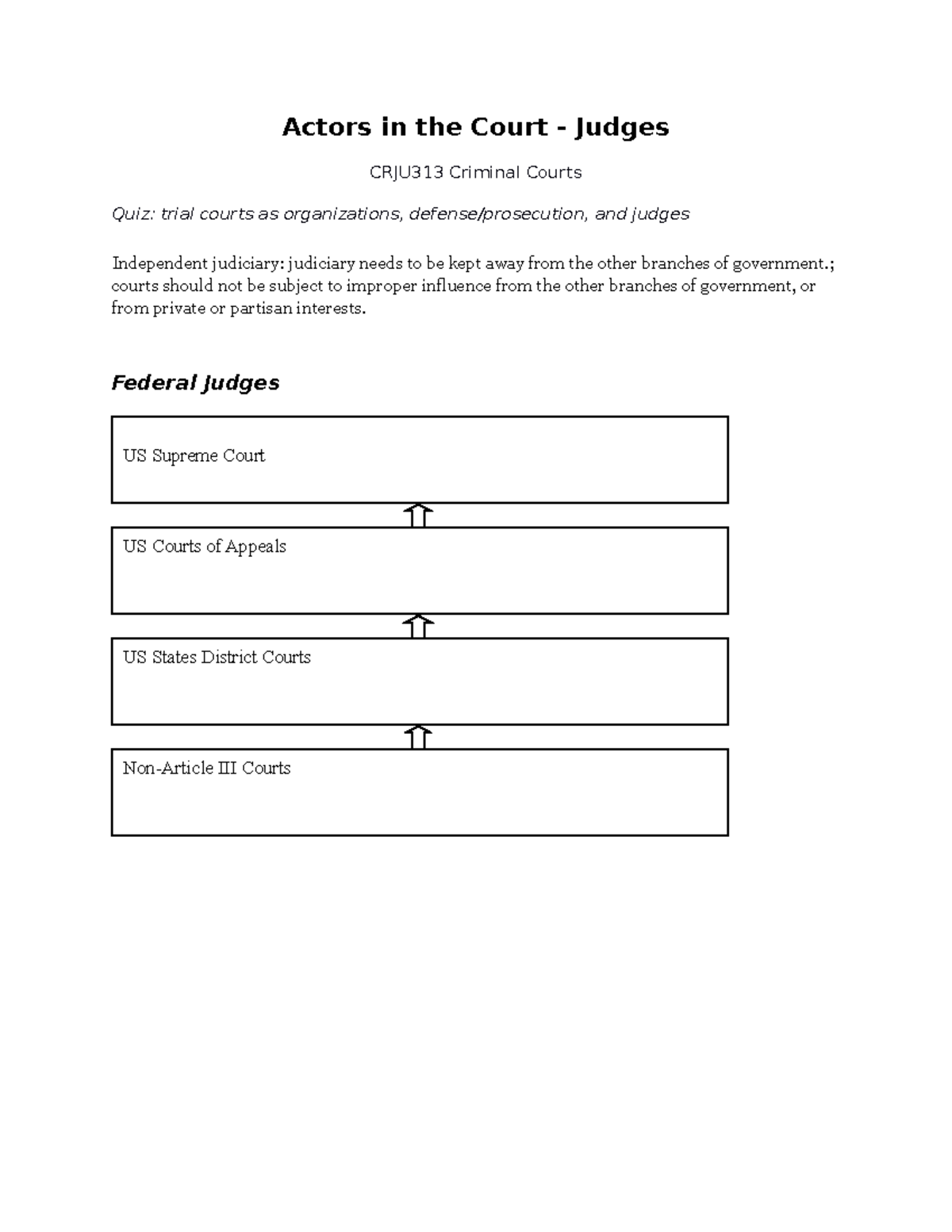 Exam 2 lecture 4 - Actors in the Court - Judges CRJU313 Criminal Courts ...