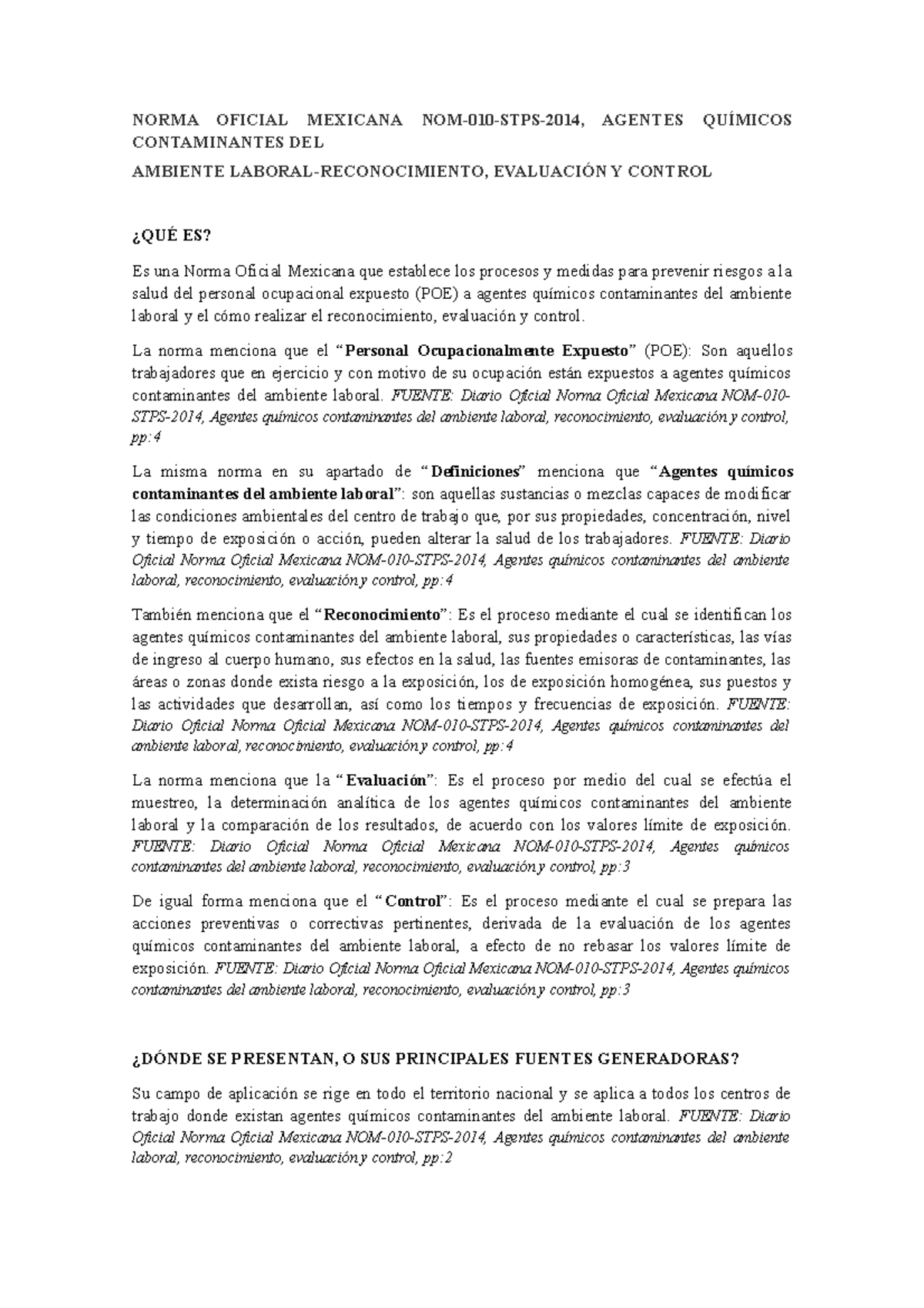 Norma Oficial Mexicana NOM 010 stps-2014 - NORMA OFICIAL MEXICANA NOM ...