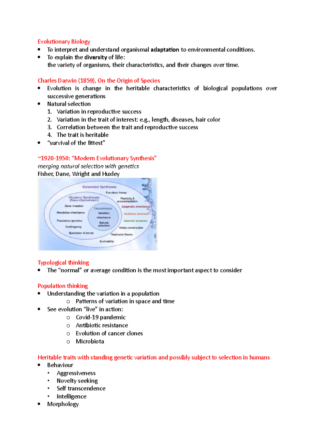 Lecture 1 - Evolutionary Development - Evolutionary Biology To ...