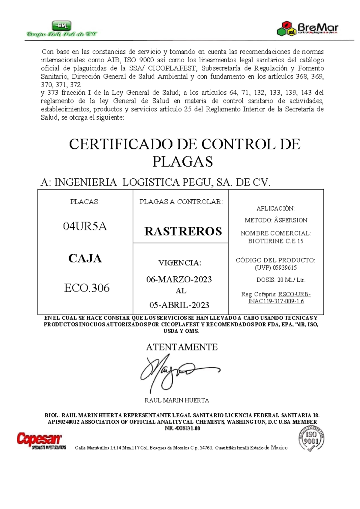 CERT-FUMI-302 - CONDICIONES DE TRABAJO - Con base en las constancias de ...