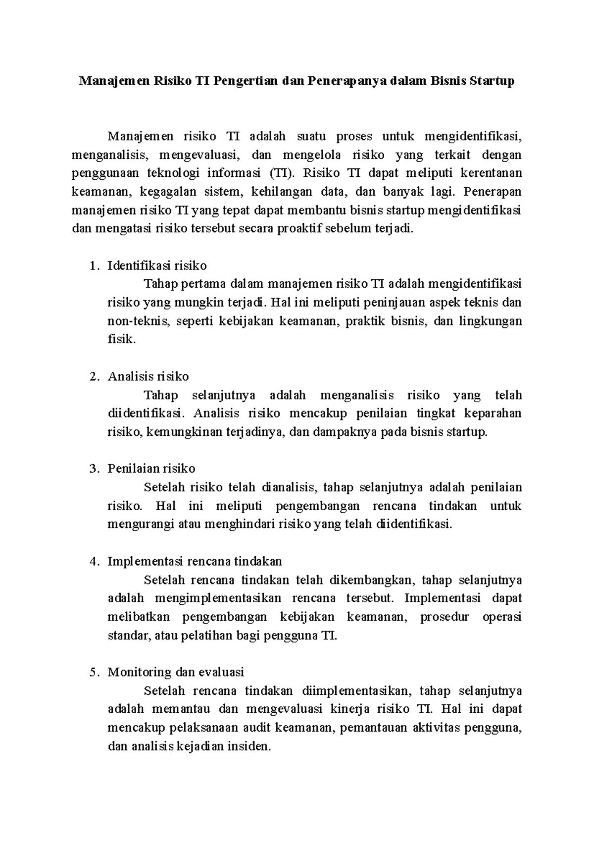 Manajemen Risiko TI Pengertian dan Penerapanya dalam Bisnis Startup ...