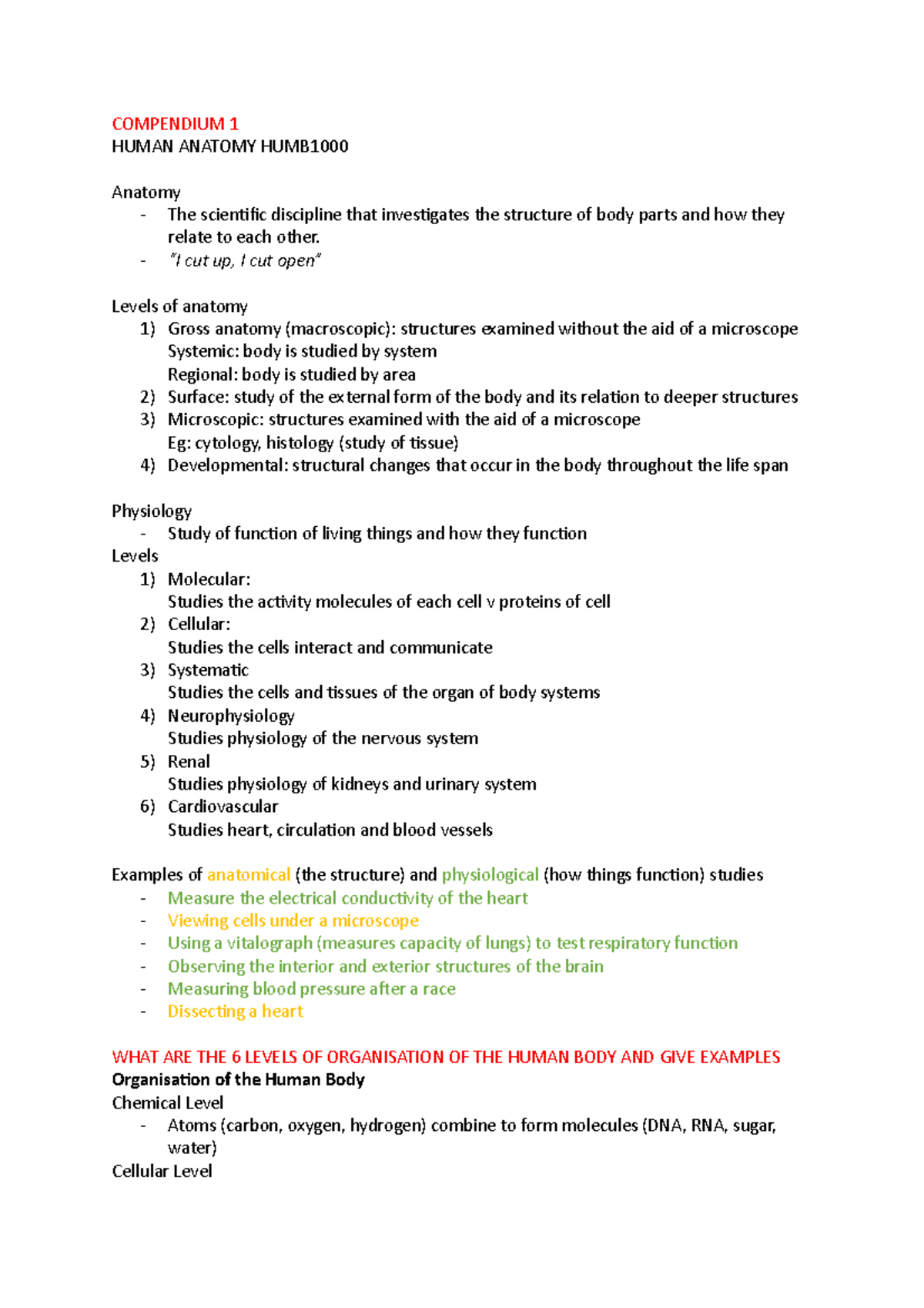 Human Structure and Function Compendium 1 - COMPENDIUM 1 HUMAN ANATOMY ...