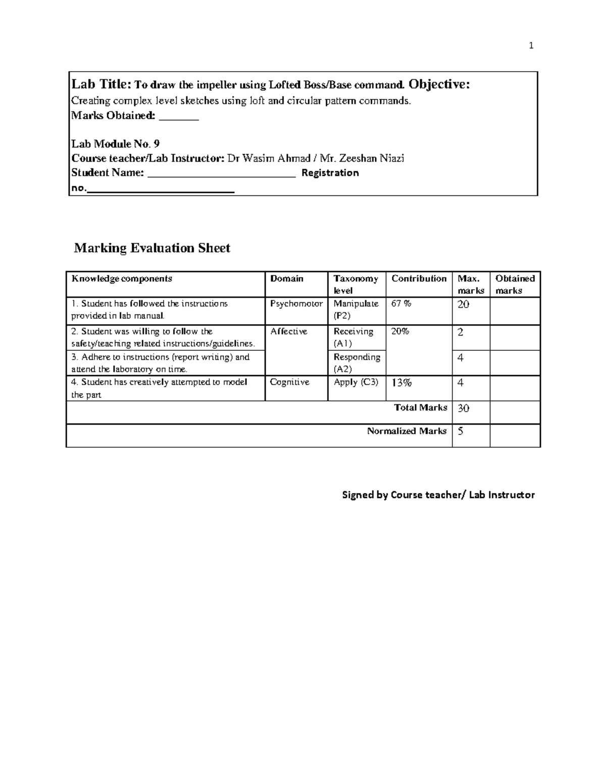 Module 9 - Lab manual - Lab Title: To draw the impeller using Lofted Boss/Base command ...