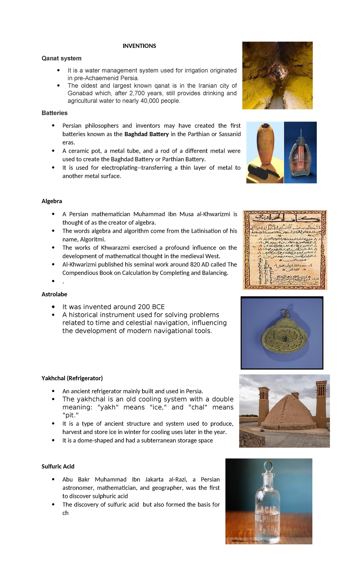 Persians- Inventions - INVENTIONS Qanat system It is a water management ...