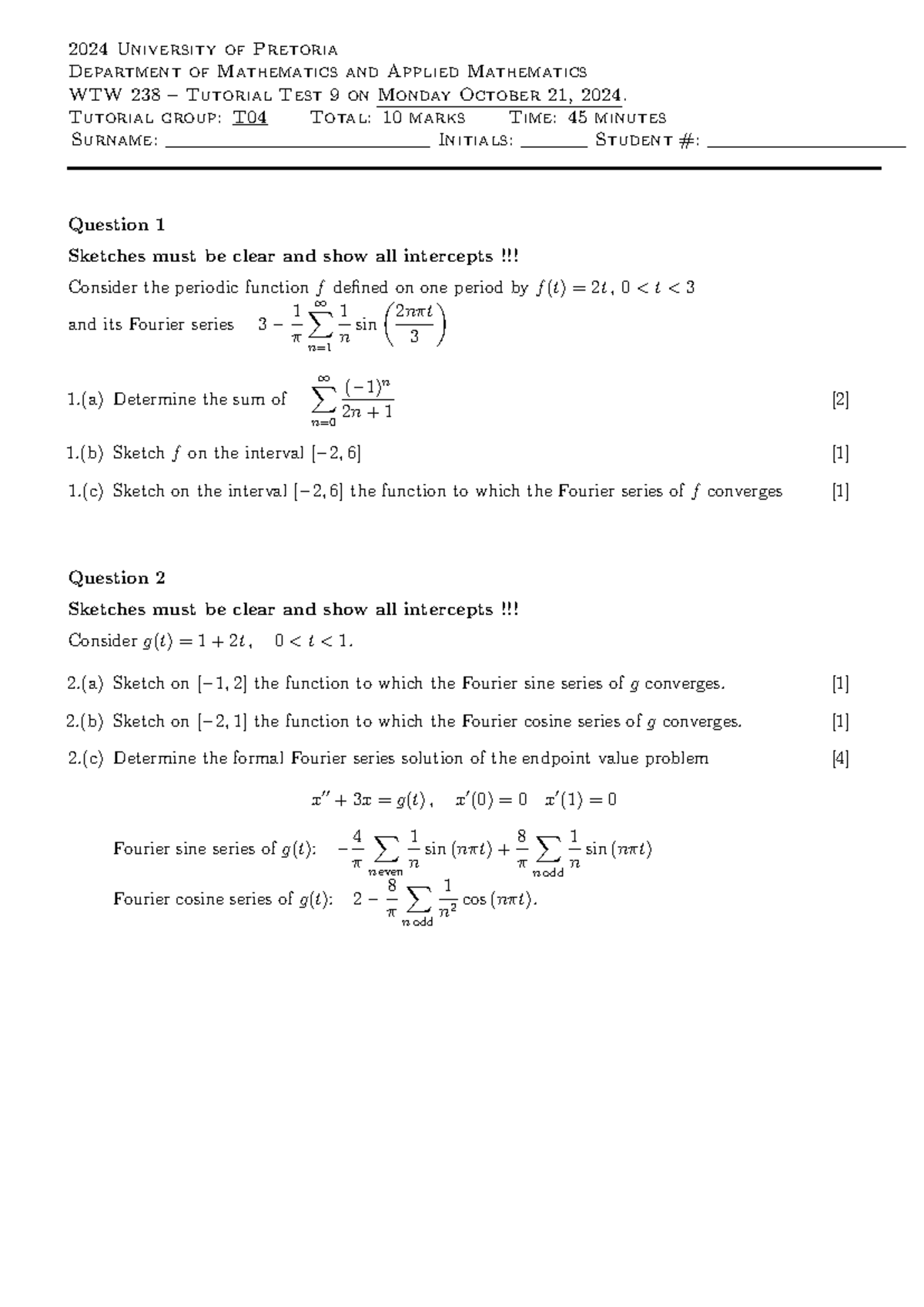 G04 TT9 - Practice TUTS - 2024 University of Pretoria Department of ...