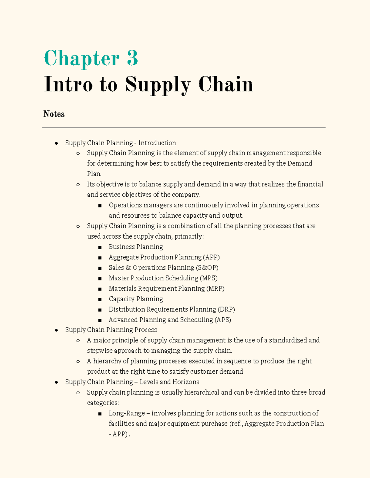 Chapter 3 Intro to Supply Chain - Chapter 3 Intro to Supply Chain Notes ...