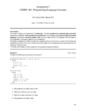 HW2 Solution CMPSC 461 SP23 - Assignment 2 CMSPC 461: Programming Language Concepts Prof. Suman ...