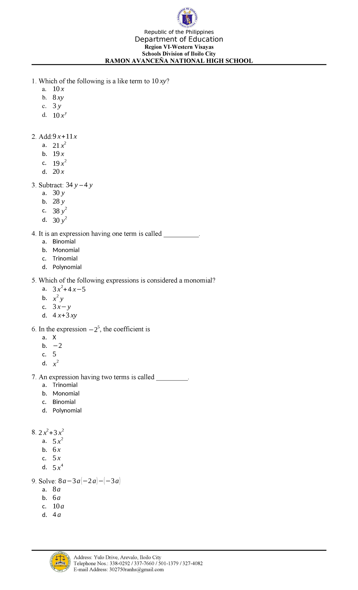 3rd Quarter MATH Reviewer - Department of Education Region VI-Western ...