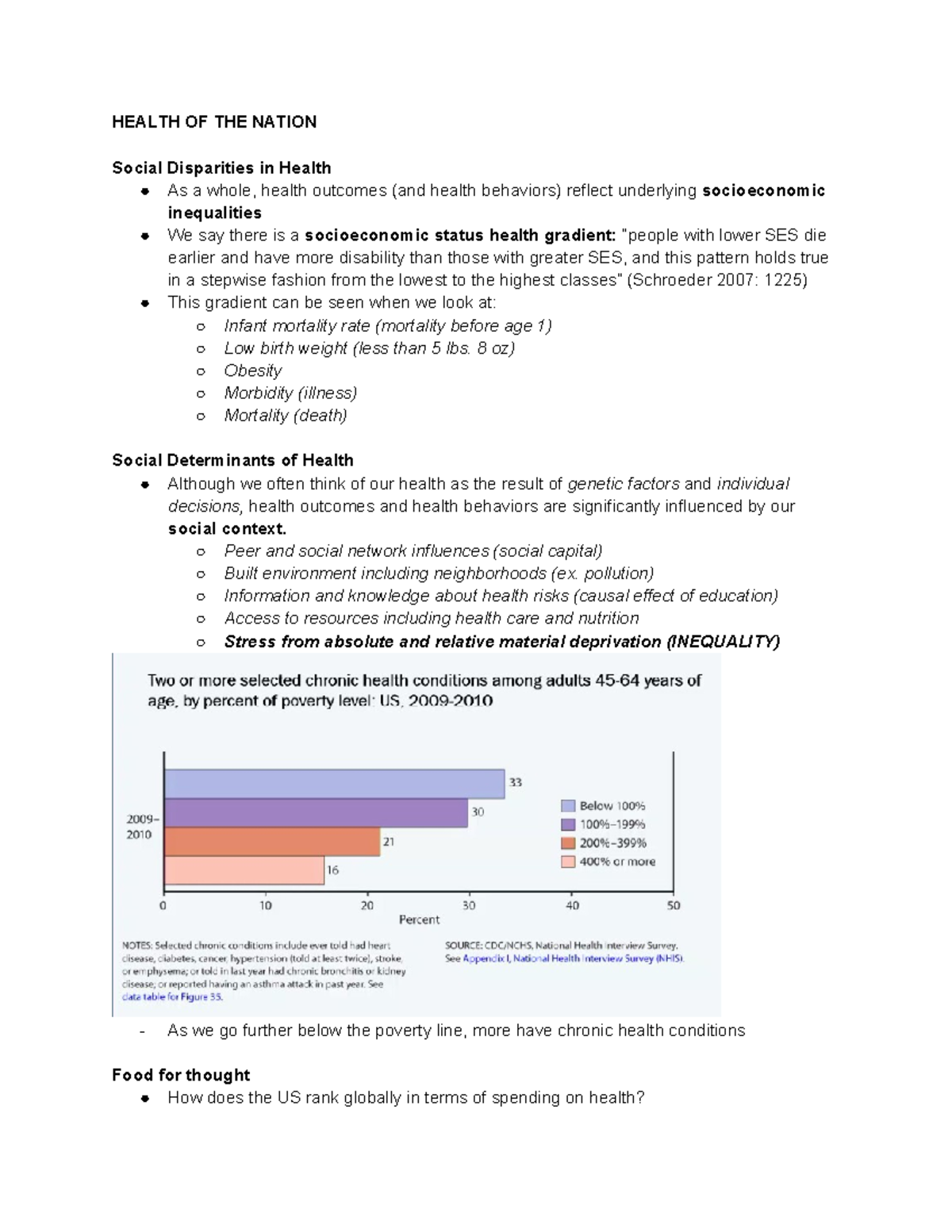 Lecture 18 notes - HEALTH OF THE NATION Social Disparities in Health As ...