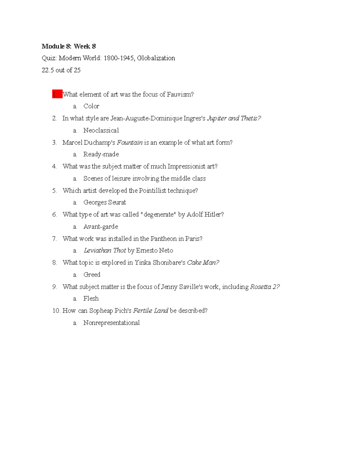Quiz Modern World 1800-1945, Globalization - ARTS 105 - Module 8: Week ...