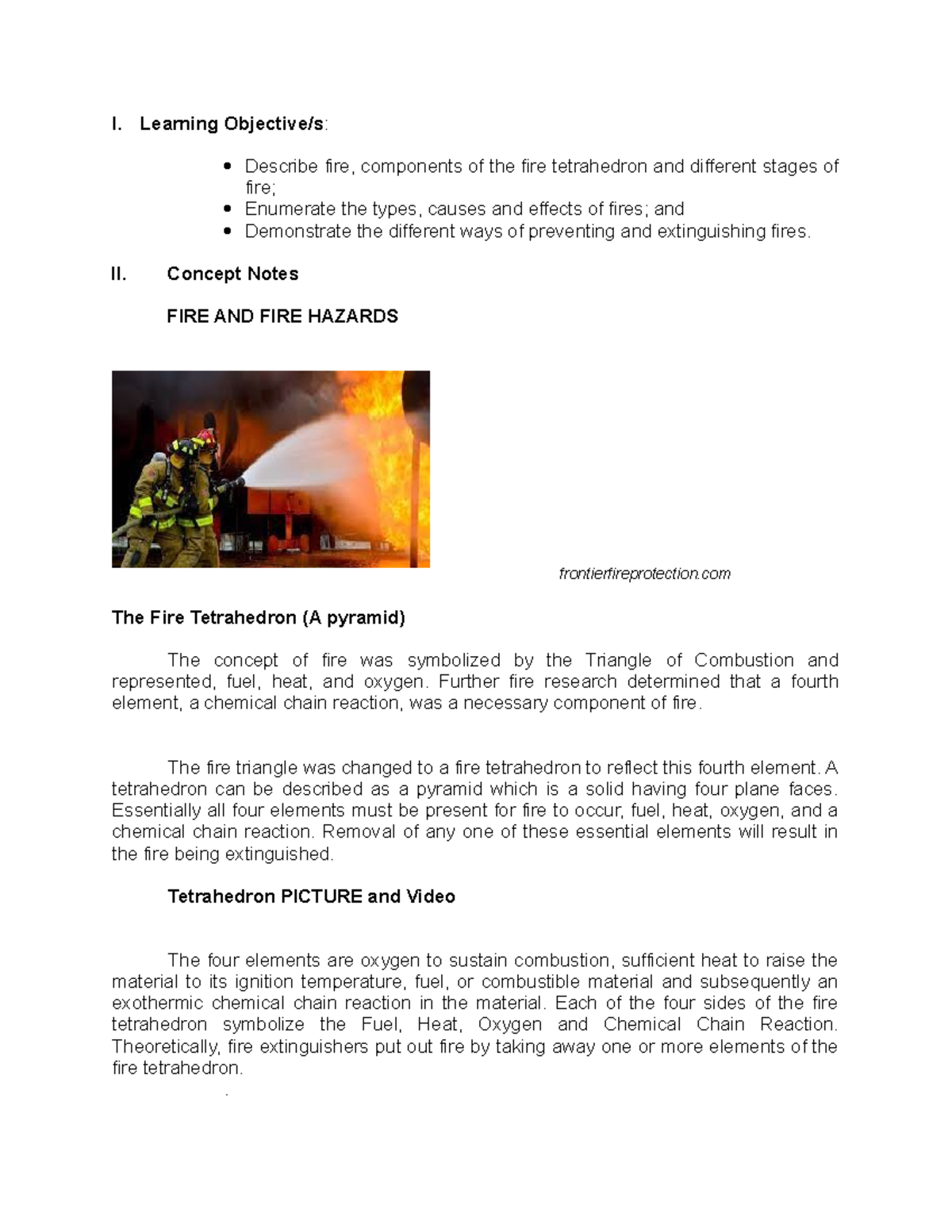 COT 2 FIRE 4th Quarter - I. Learning Objective/s : Describe fire ...