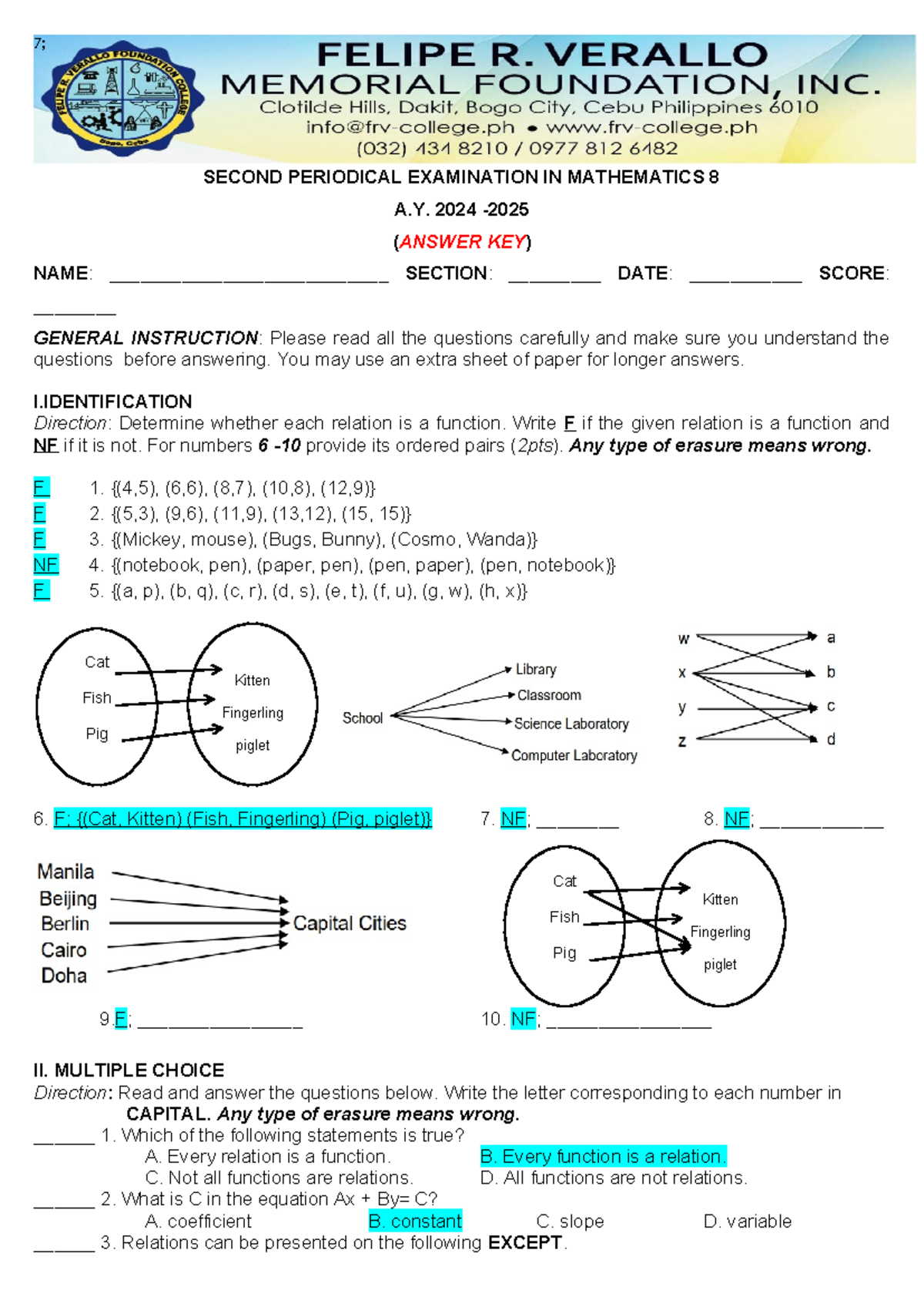 Mathematics 8 (2nd)(Answer key) - Cat Fish Pig Kitten Fingerling piglet ...