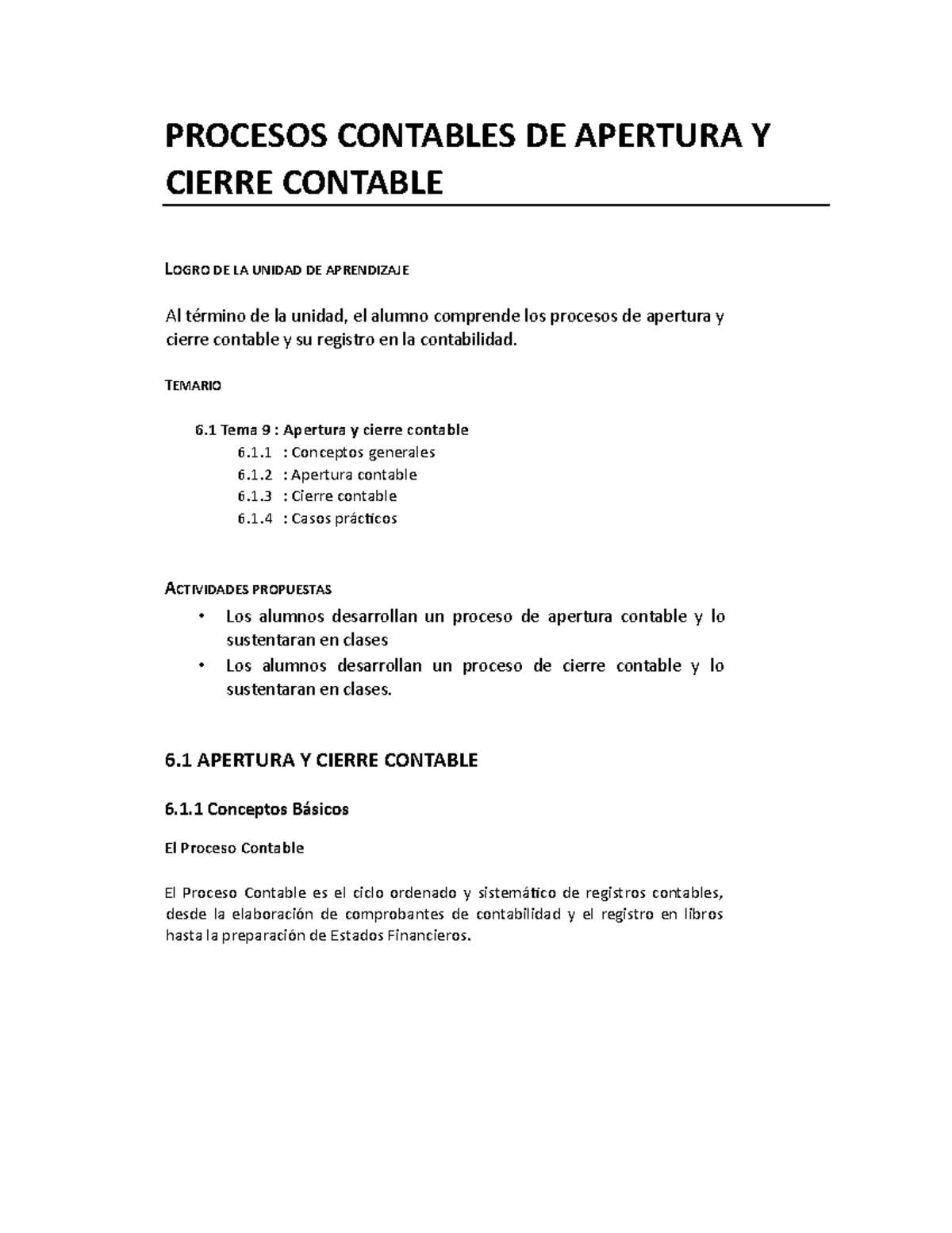Procesos Contables DE Apertura Y Cierre Contable - PROCESOS CONTABLES ...