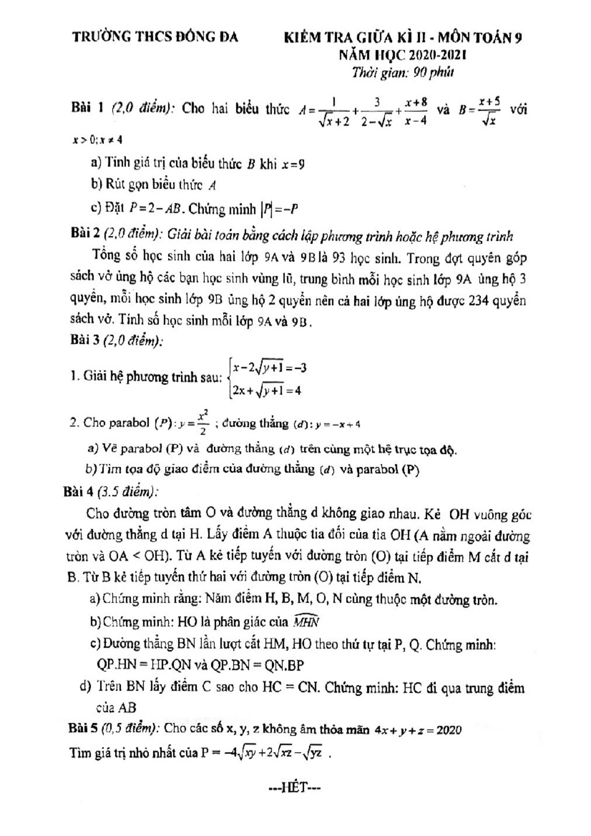 De thi giua ki 2 toan 9 nam 2020 2021 truong thcs dong da ha noi ...