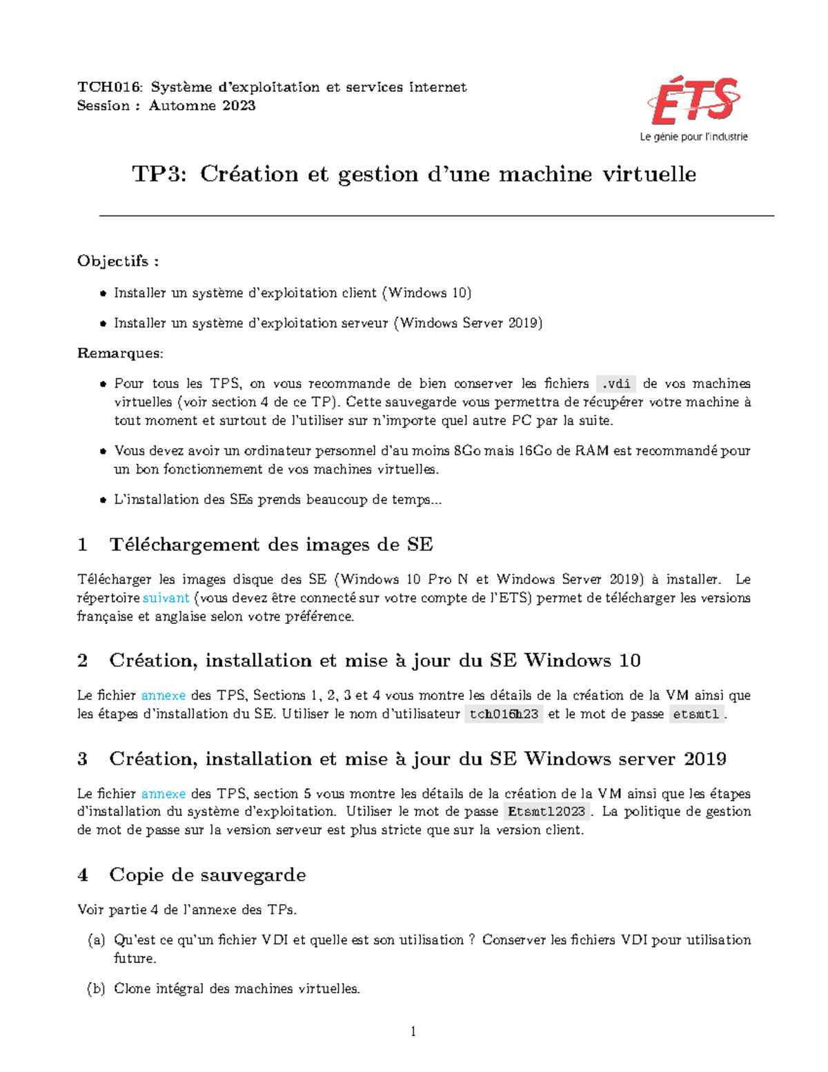 TP03 TCH016 - TCH016: Syst`eme d’exploitation et services internet Session : Automne 2023 TP3 ...