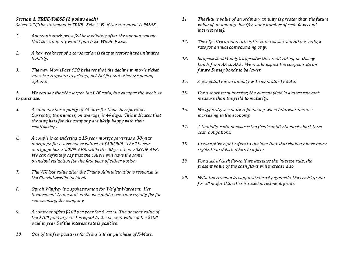 T1v1fall2017 - practice test - Section 1: TRUE/FALSE (2 points each ...