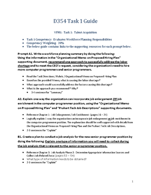 D354 Task 2 Guide - Guide for the work - D354: Talent Acquisition Task ...