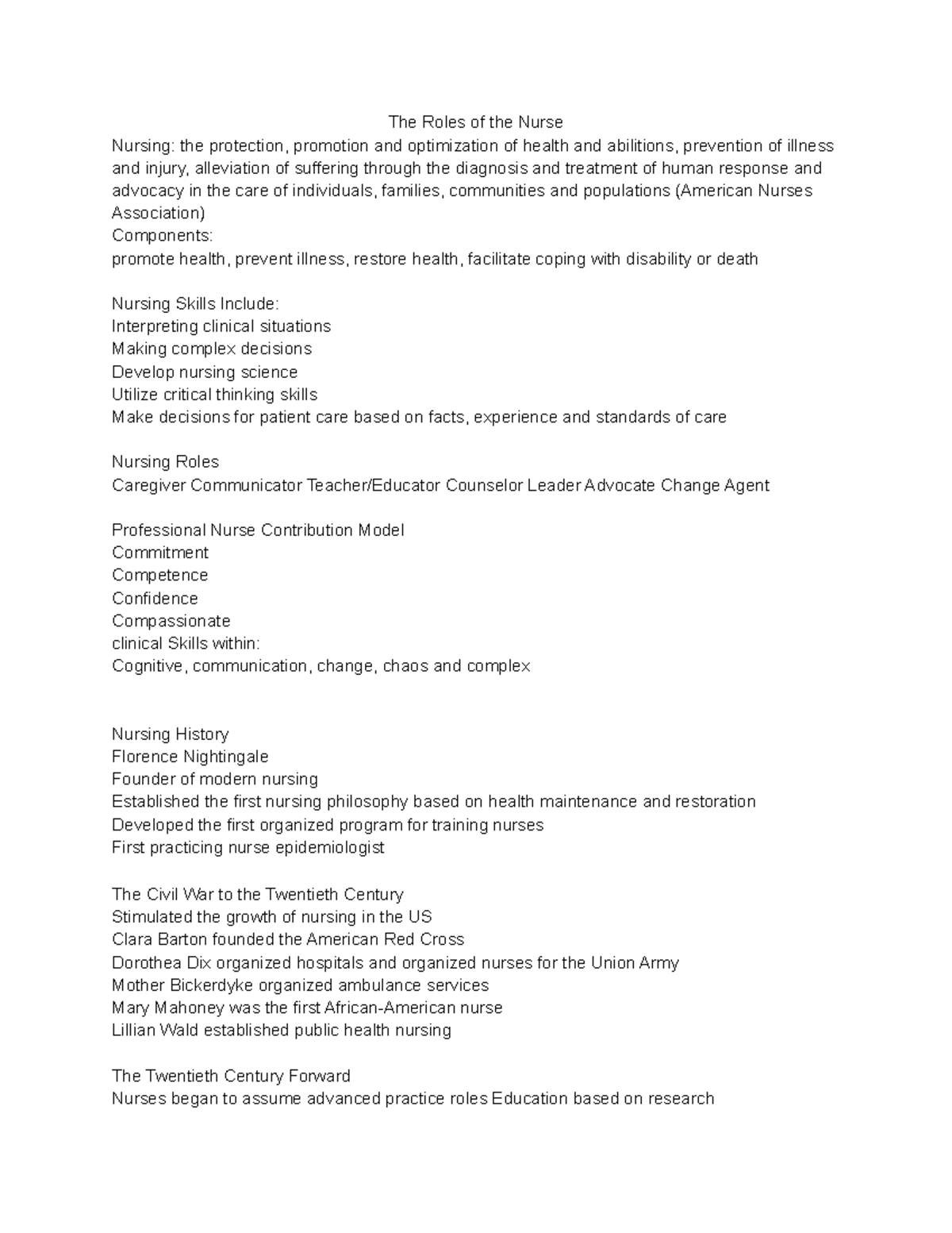 The Roles of the Nurse PPT Outline - The Roles of the Nurse Nursing ...