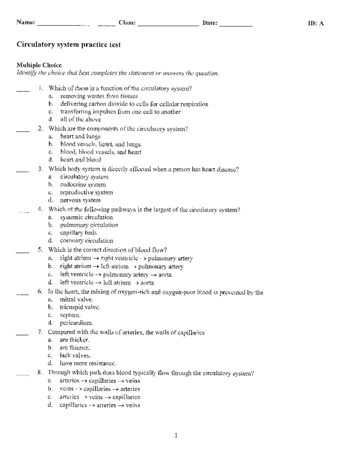 Circulatory System Practice Questions - nursing foundation - Studocu