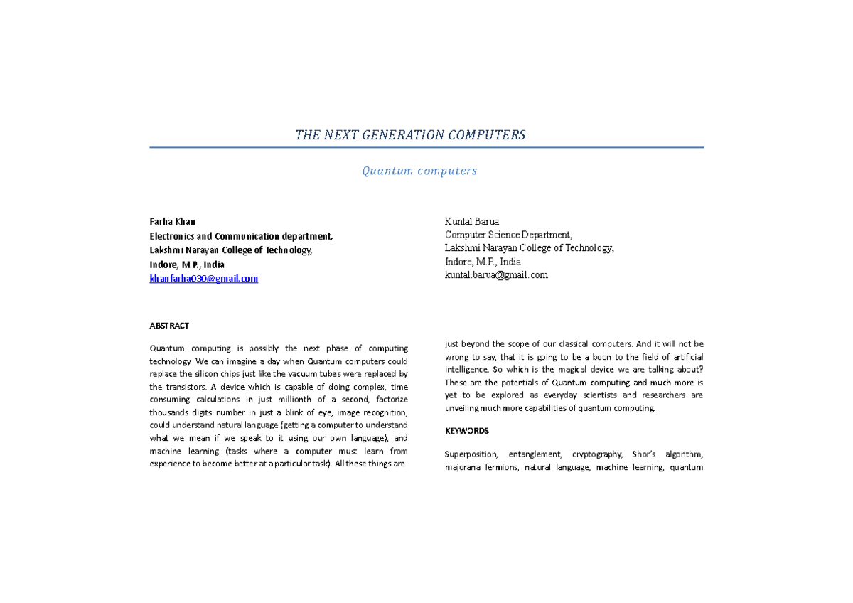 The Next generation computers Quantum co - THE NEXT GENERATION ...