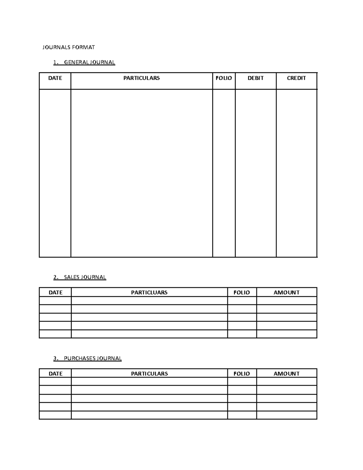 Format OF Journal, Ledger AND Trial Balance - JOURNALS FORMAT 1 ...