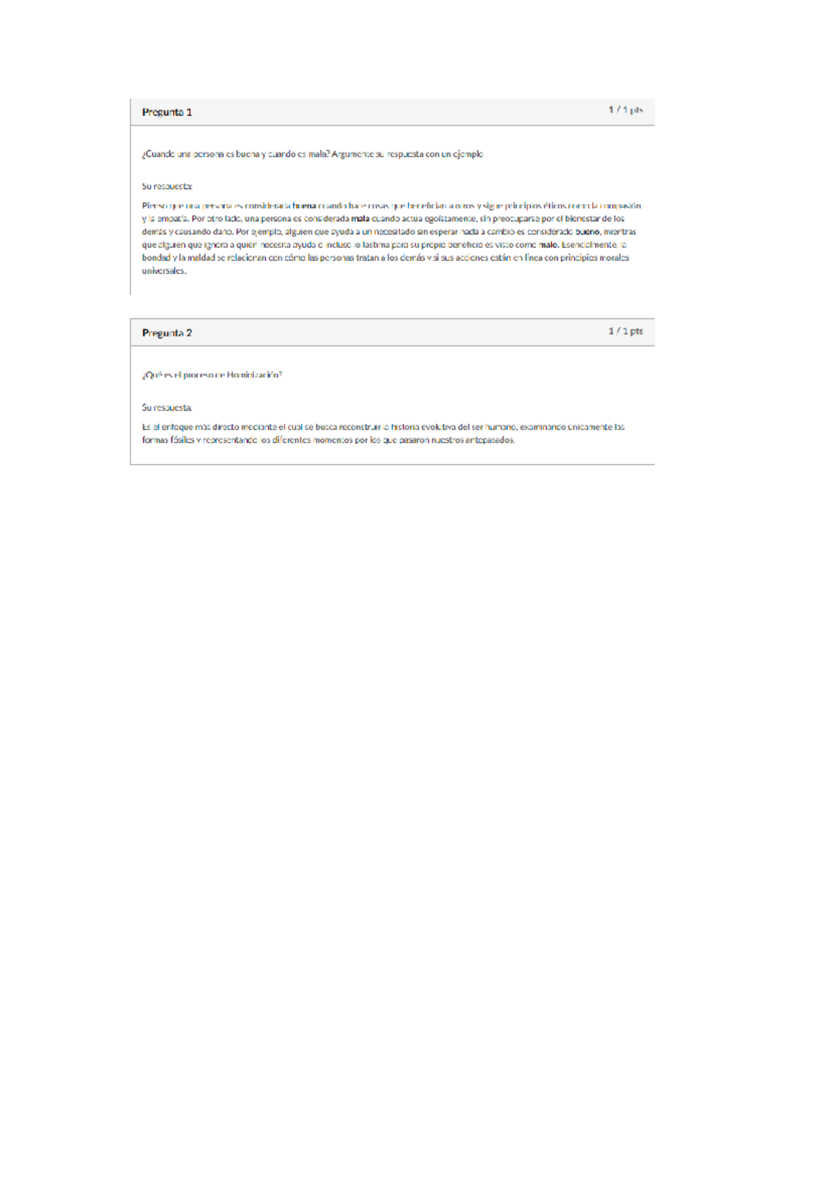 Prueba II Parcial Filosofia - Pregunta 1 pts una persona es buena y cuando es mala? Argumente su ...