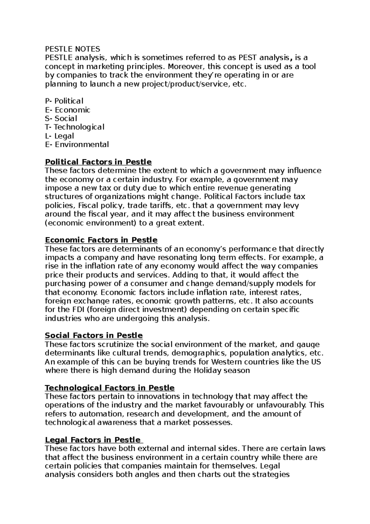 Pestle Notes - PESTLE NOTES PESTLE analysis, which is sometimes ...