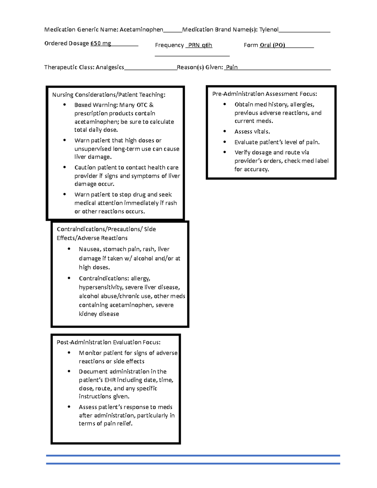 Acetaminophen Clinical Med Card - Medication Generic Name ...