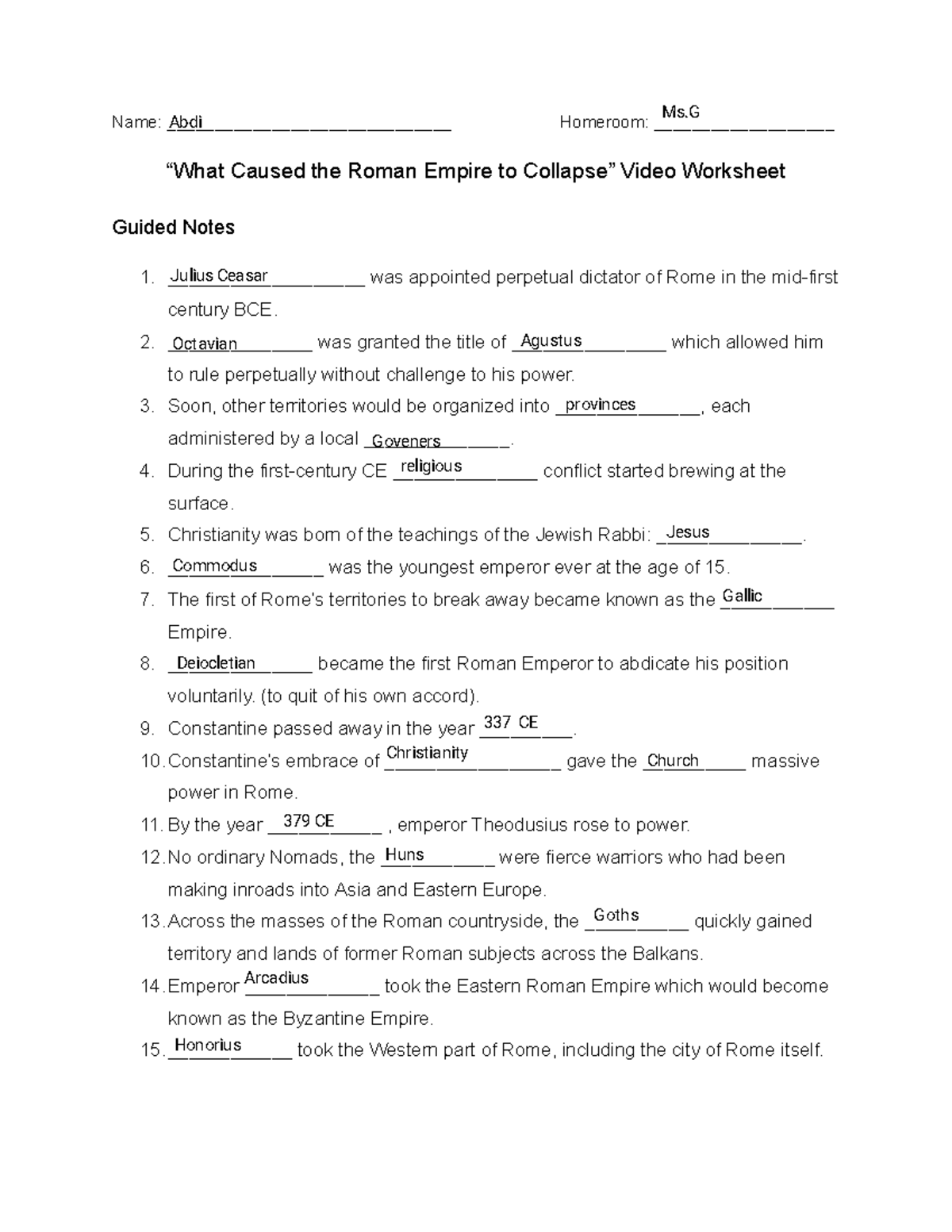 Roman Empire Video Response - Name ...