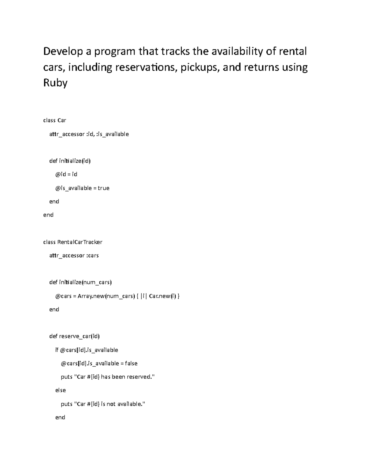 Comp6076-rental 10-Ruby - Develop a program that tracks the availability of rental cars ...
