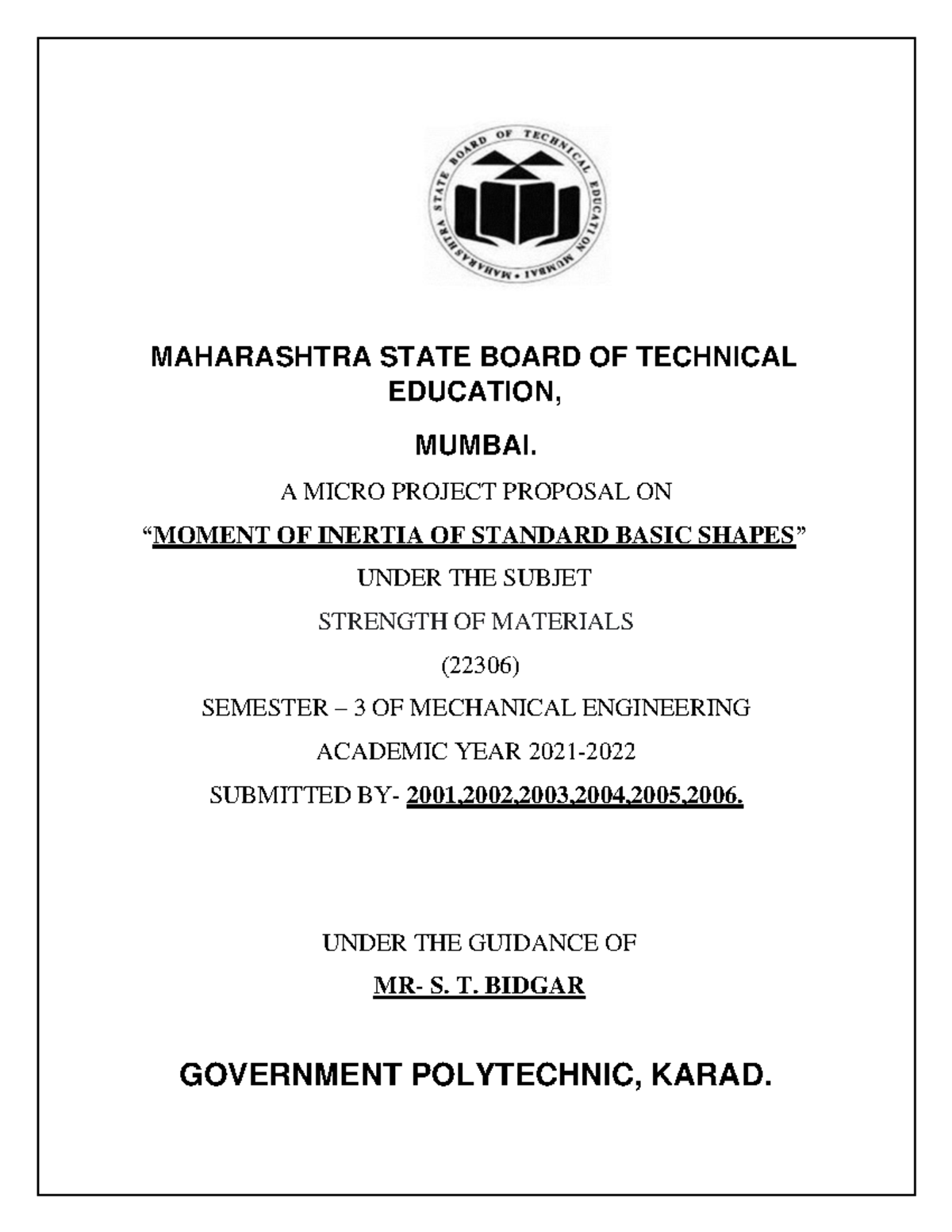 Microproject Praposal (SOM) - MAHARASHTRA STATE BOARD OF TECHNICAL EDUCATION, MUMBAI. A MICRO ...