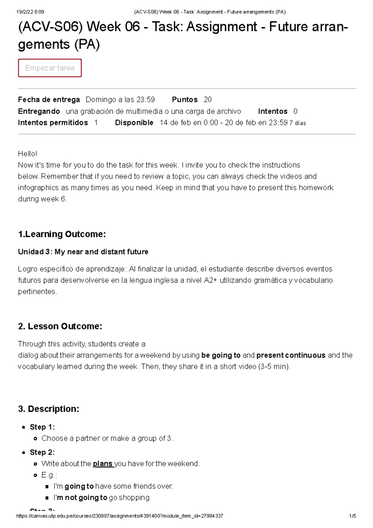 (ACV-S06) Week 06 - Task Assignment - Future arrangements (PA) - I invite you to check the - Studocu