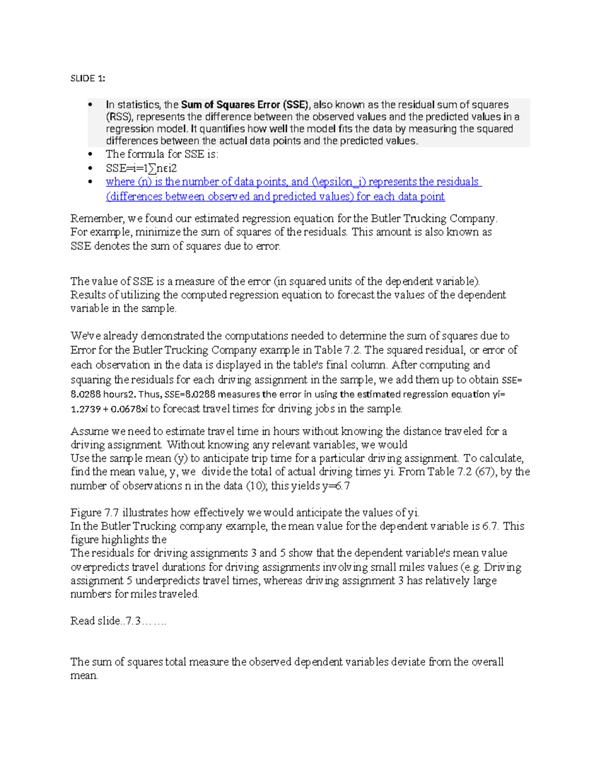 Reporting - statistics notes - SLIDE 1: In statistics, the Sum of ...