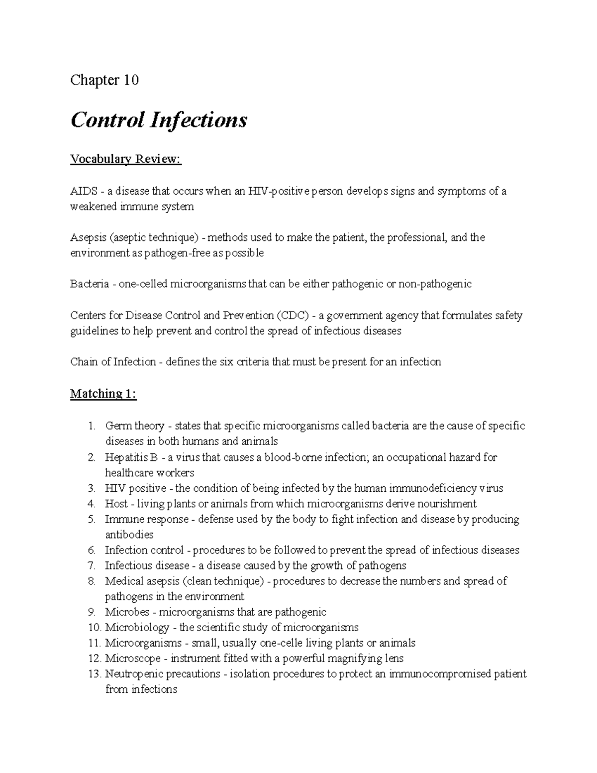 Chapter 10 - Control Infections - Chapter 10 Control Infections ...