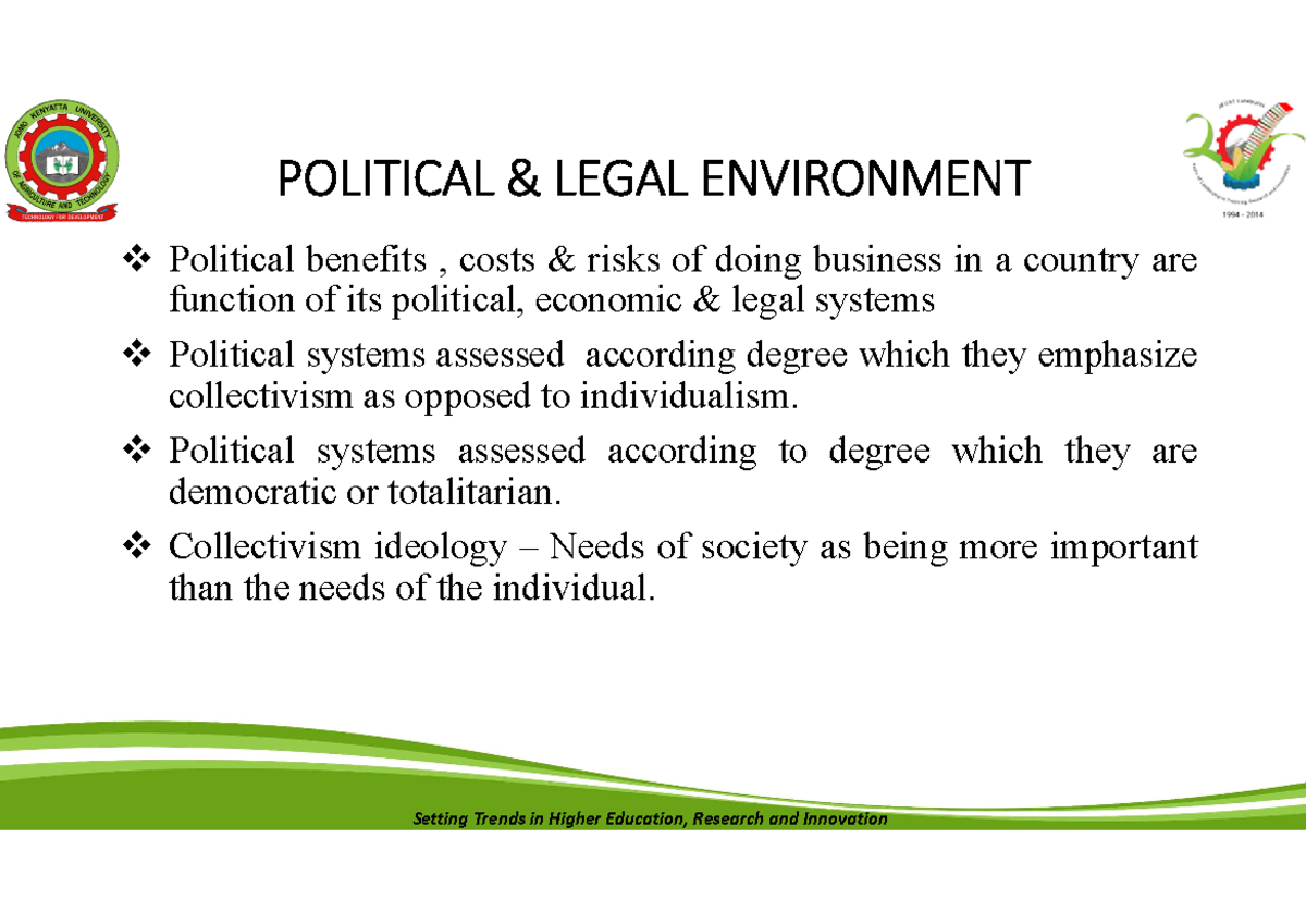 Environment political - Bachelor of Commerce - JKUAT - Studocu