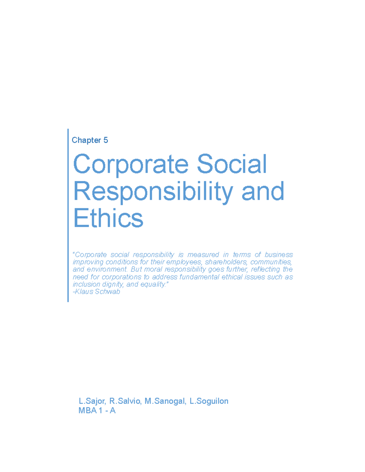 Chapter 5 : Corporate Social Responsibility and Ethics - Chapter 5 ...
