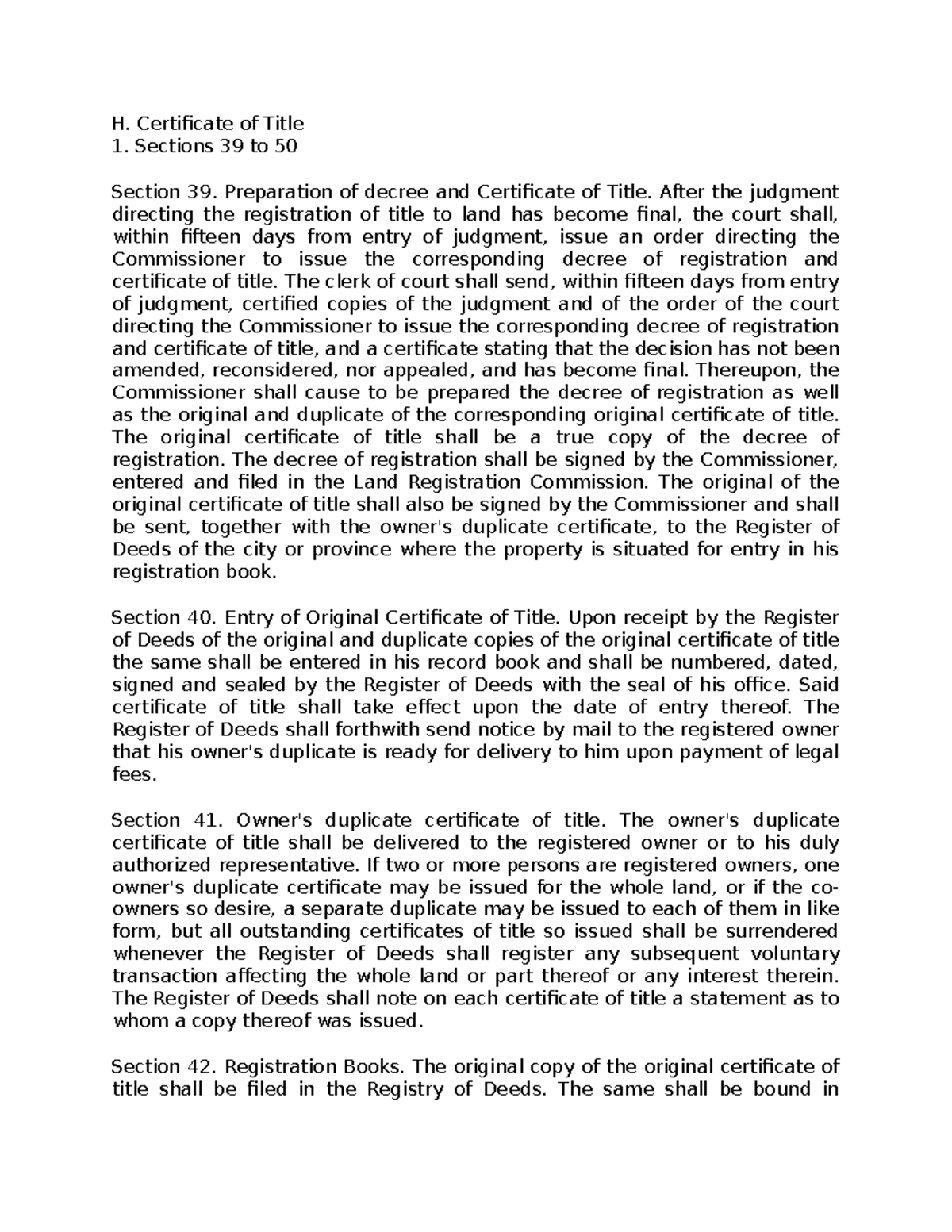 Certificate of Title - LTD Notes - H. Certificate of Title Sections 39 ...