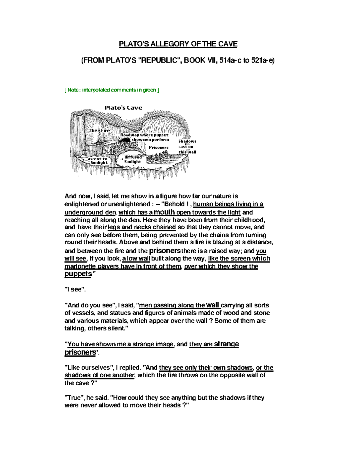 Plato`s Allegory of the cave - PLATO'S ALLEGORY OF THE CAVE (FROM PLATO ...