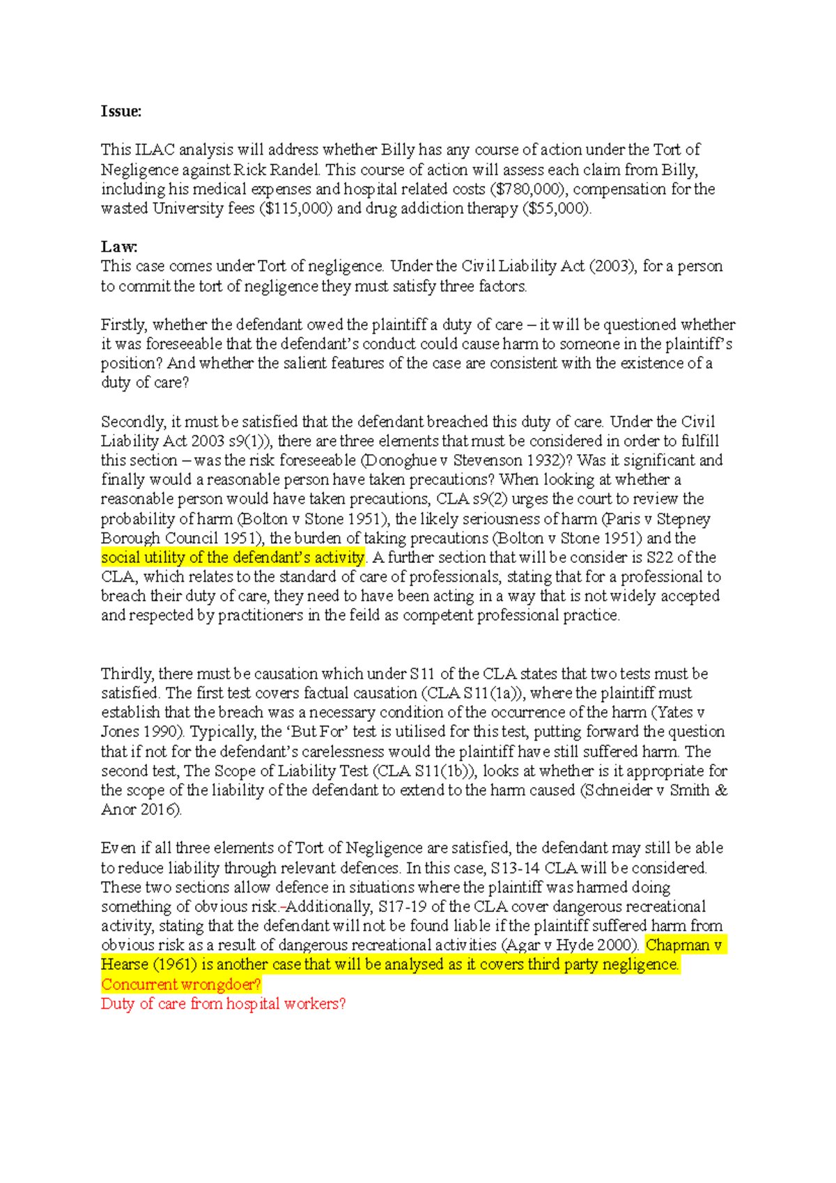 Draft 1 - Assignment 1 notes - Issue: This ILAC analysis will address ...