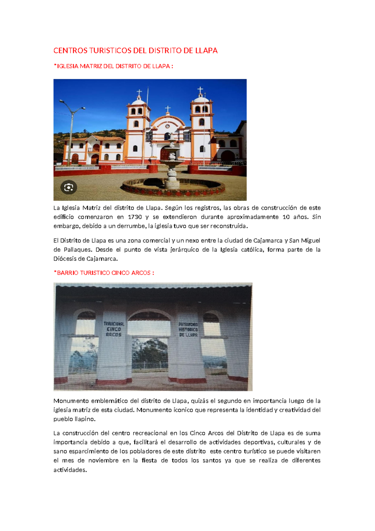 Centros Turisticos Llapa - CENTROS TURISTICOS DEL DISTRITO DE LLAPA ...