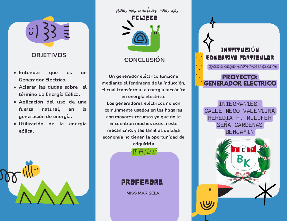 Folleto Tríptico Proyecto Creativo para Niños Ilustrado Doodle Multicolor - “lIDERES EN CALIDAD ...