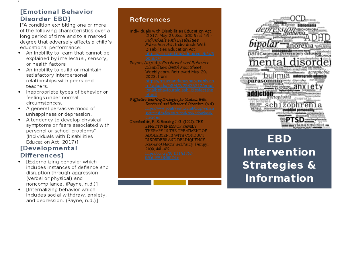 EBD Intervention Strategies - ` [Emotional Behavior Disorder EBD] [“A ...